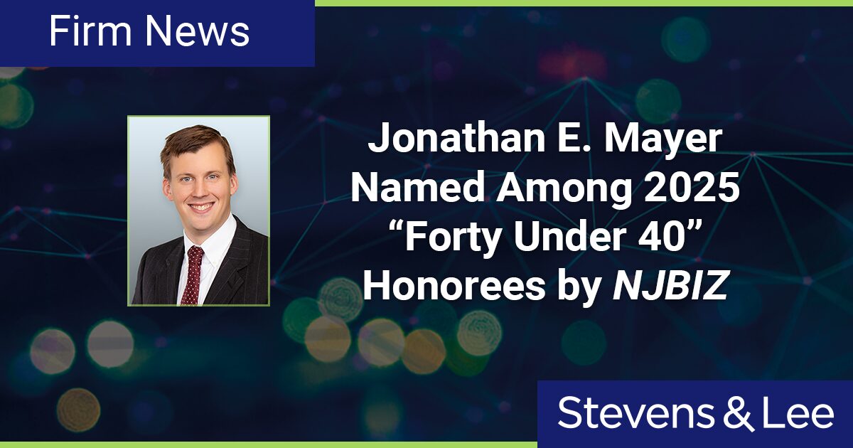 Jonathan E. Mayer Named Among “Forty Under 40” by NJBIZ